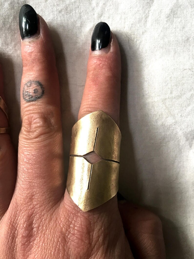 Adjustable Brass Finger Cuff with Cutout | Etsy