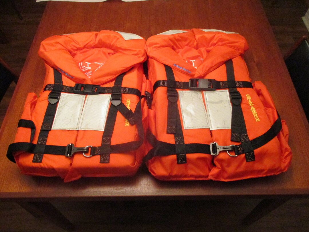 Two 2 Brand New STEARNS LIFE VESTS Orange Adult Sized Jackets Remain ...