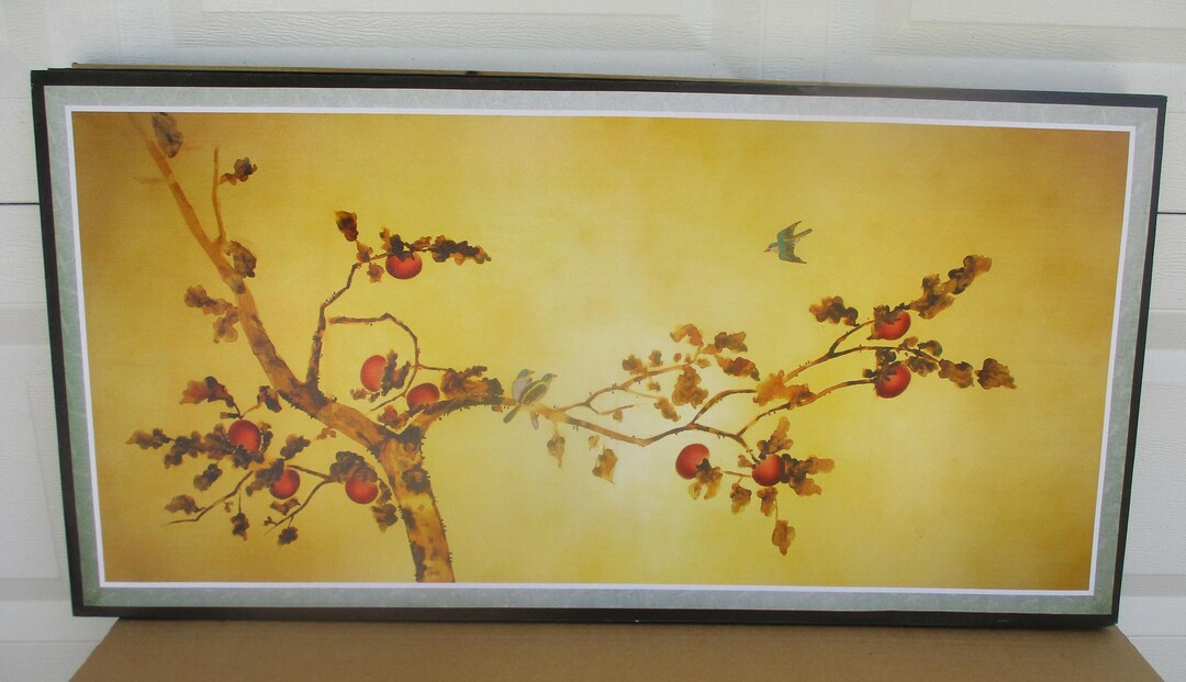 Vintage JAPANESE Silk Screen WALL PANEL Art Hand Painted Birds Nesting ...