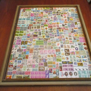 Unique World POSTAGE STAMP ART Display Folk Art Signed Philatelic ...
