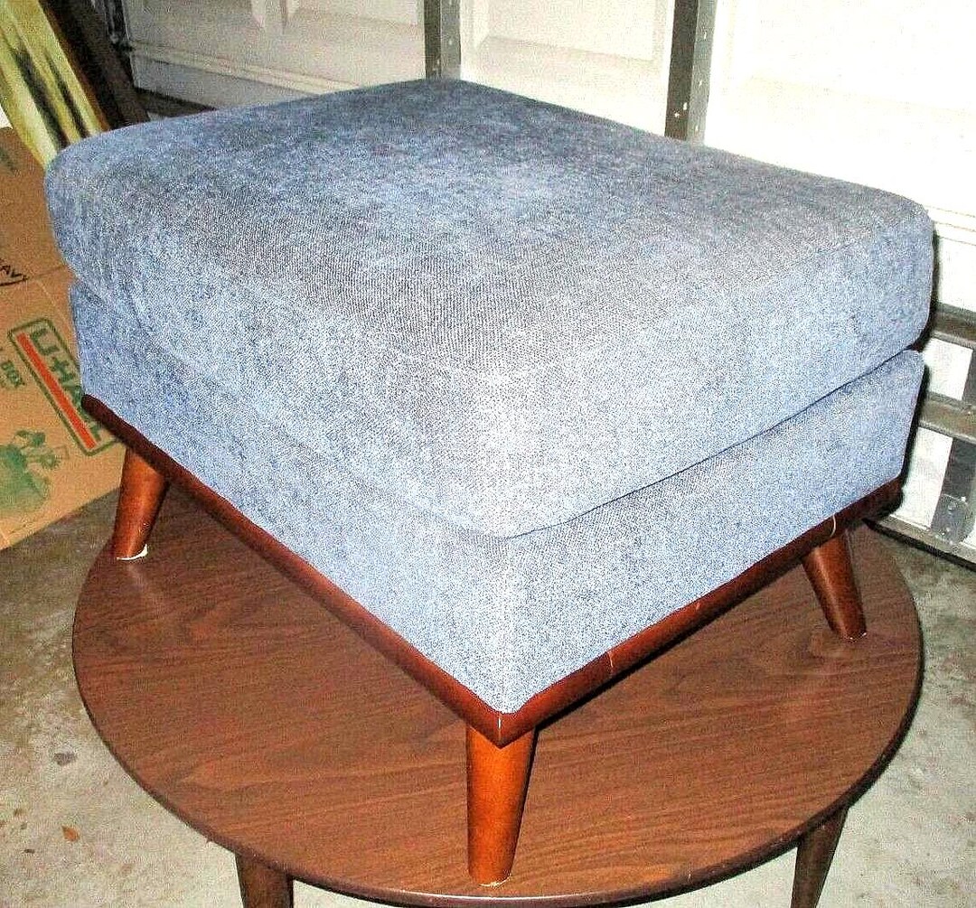 Vintage Double Plush Blue DENIM UPHOLSTERED OTTOMAN or Footrest ...