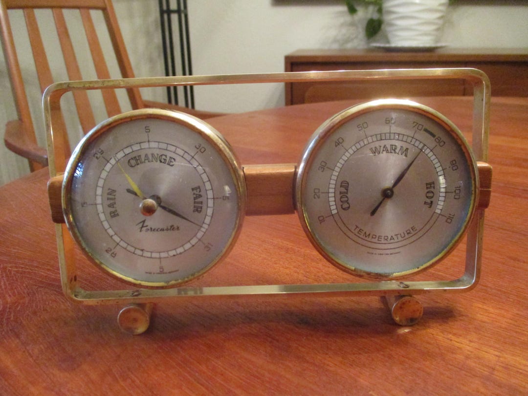 1960svintage Brass DESKTOP THERMOMETER Barometer German Mad Men - Etsy