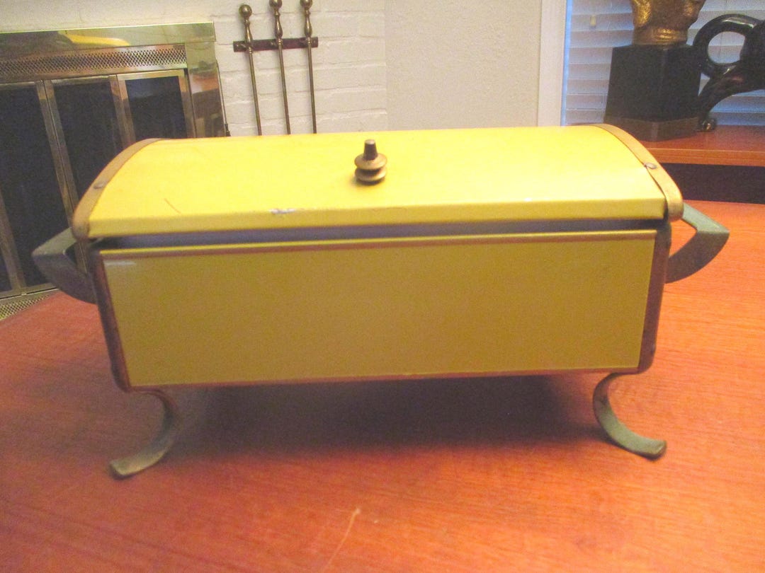 1950s Enamel Metal SINGLE CHAFING DISH Fire King Glass Pan Yellow Food ...