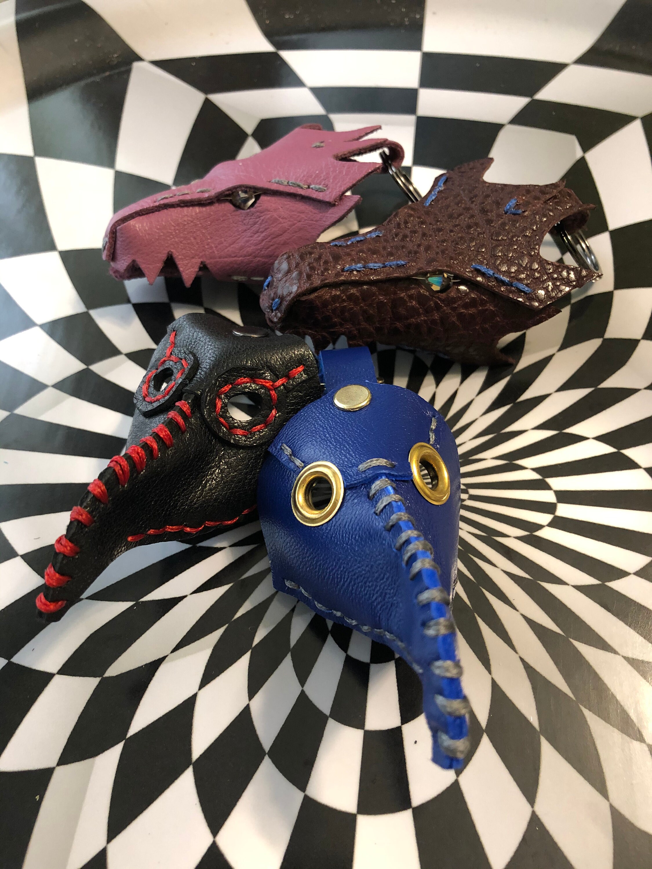 Hand sewn leather plague doctor mask or dragon keychain | Etsy