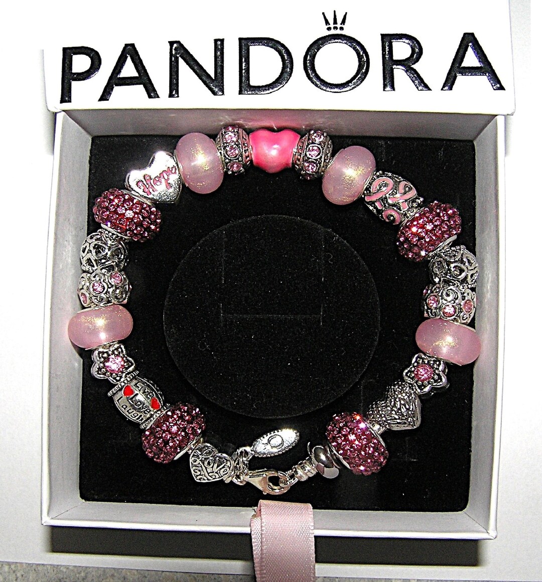 AUTHENTIC Pandora Charm Bracelet, Sterling Silver Breast Cancer ...