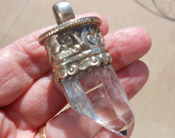 Large QUARTZ Crystal Pendant*nepal*on 26 Inch Suede Leather Cord*56 Mm ...