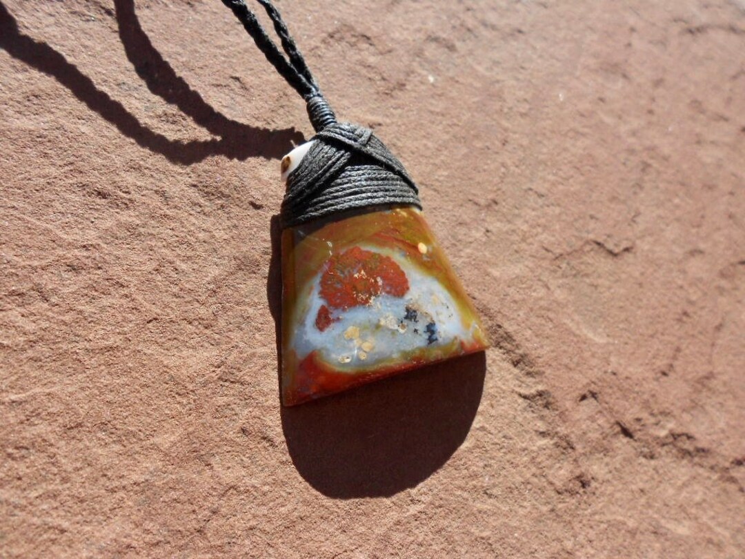 Yellow & RED PLUME JASPER Pendant*maori Toki Shape*adjustable 18 to 28 ...