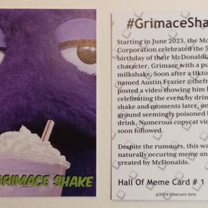 Grimace Shake Trading Card - Hall of Meme Cards #1 - Etsy