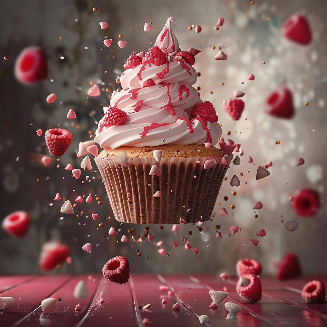 Exploding Raspberry Cupcake, Wall Art, AI Art, Digital Prints, Desserts ...