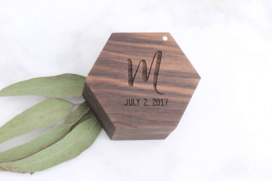 Personalized Wedding Ring Box, Engraved Engagement Ring Box, Geometric ...