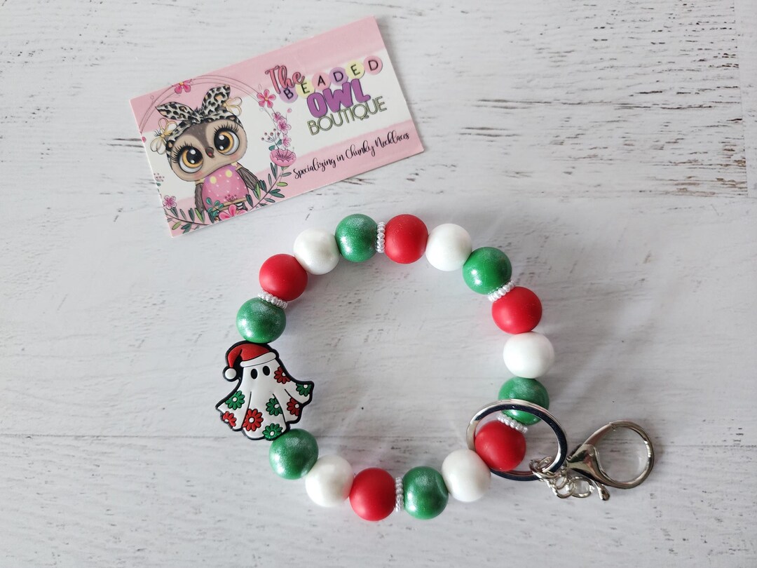 Christmas Santa Spooky Ghost Themed Keychain Wristlet Bracelet ...