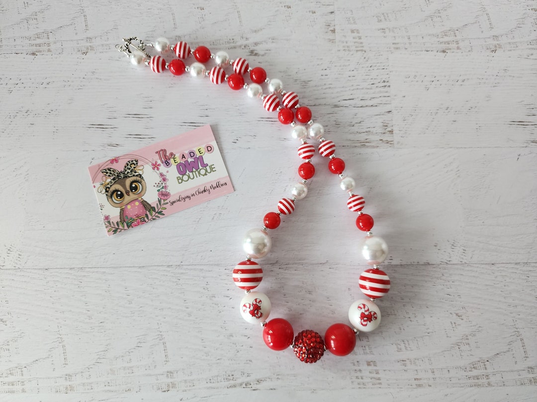 Christmas Candy Cane Chunky Bead Necklace - Etsy