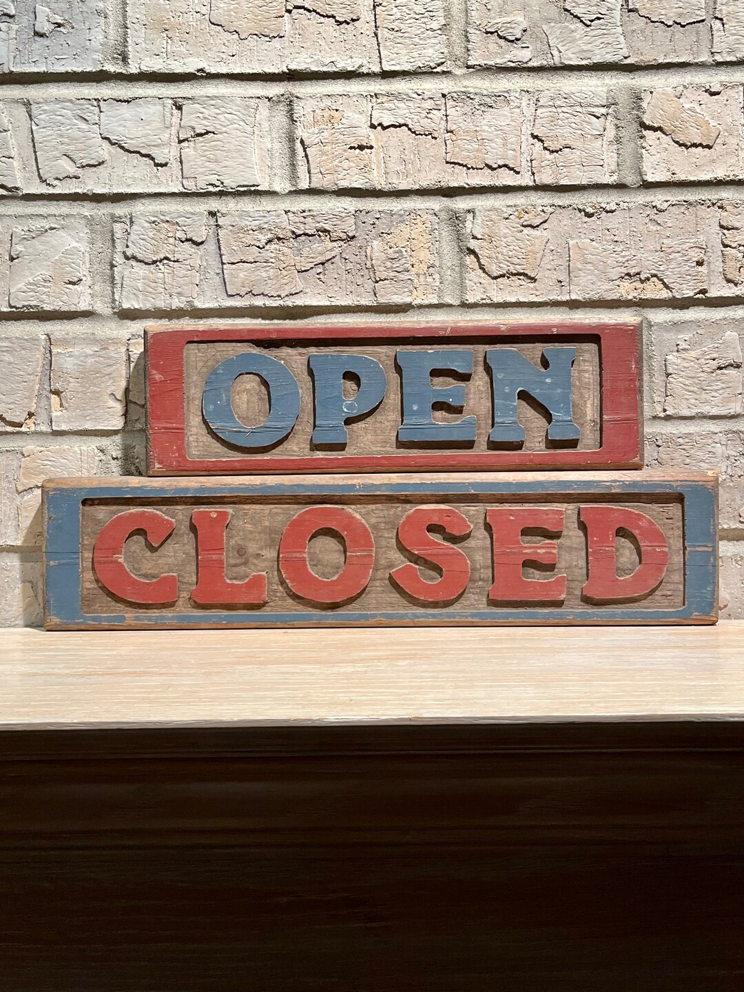 Vintage Wood Open Closed Sign Set Americana Folk Art Red White - Etsy