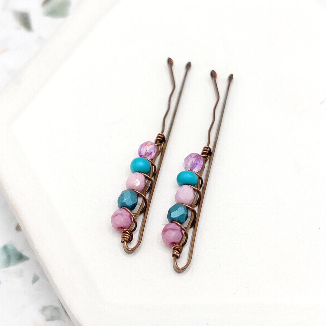 Beaded Bobby Pins - Hot Pink Hair Pins - Stocking Filler Teenage Girl ...