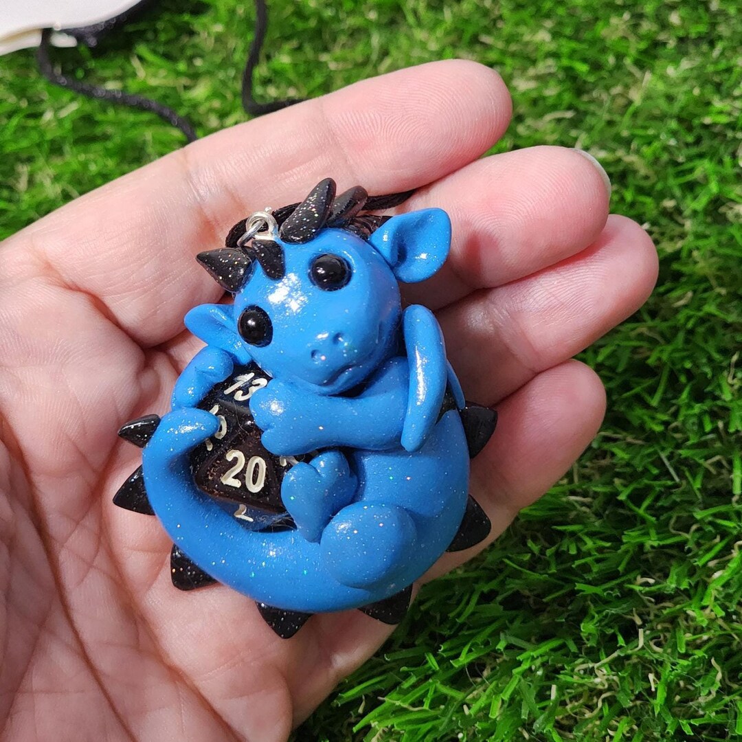 Blue Sparkle Baby Dragon D20 Necklace-dice Dragon Necklace, D20 ...