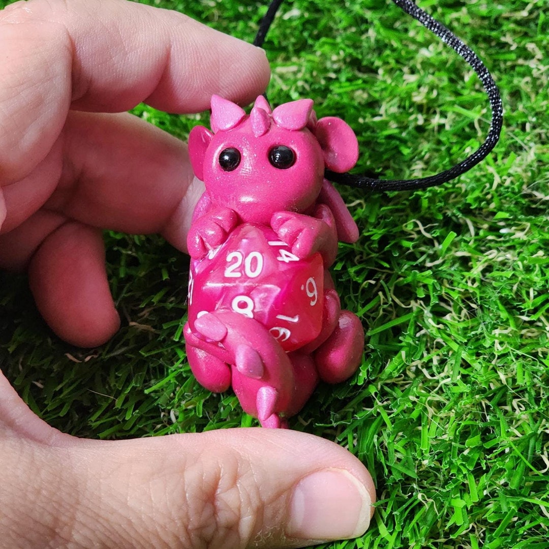 Pink Baby Dragon D20 Necklace-dice Dragon Necklace, D20 Necklace ...