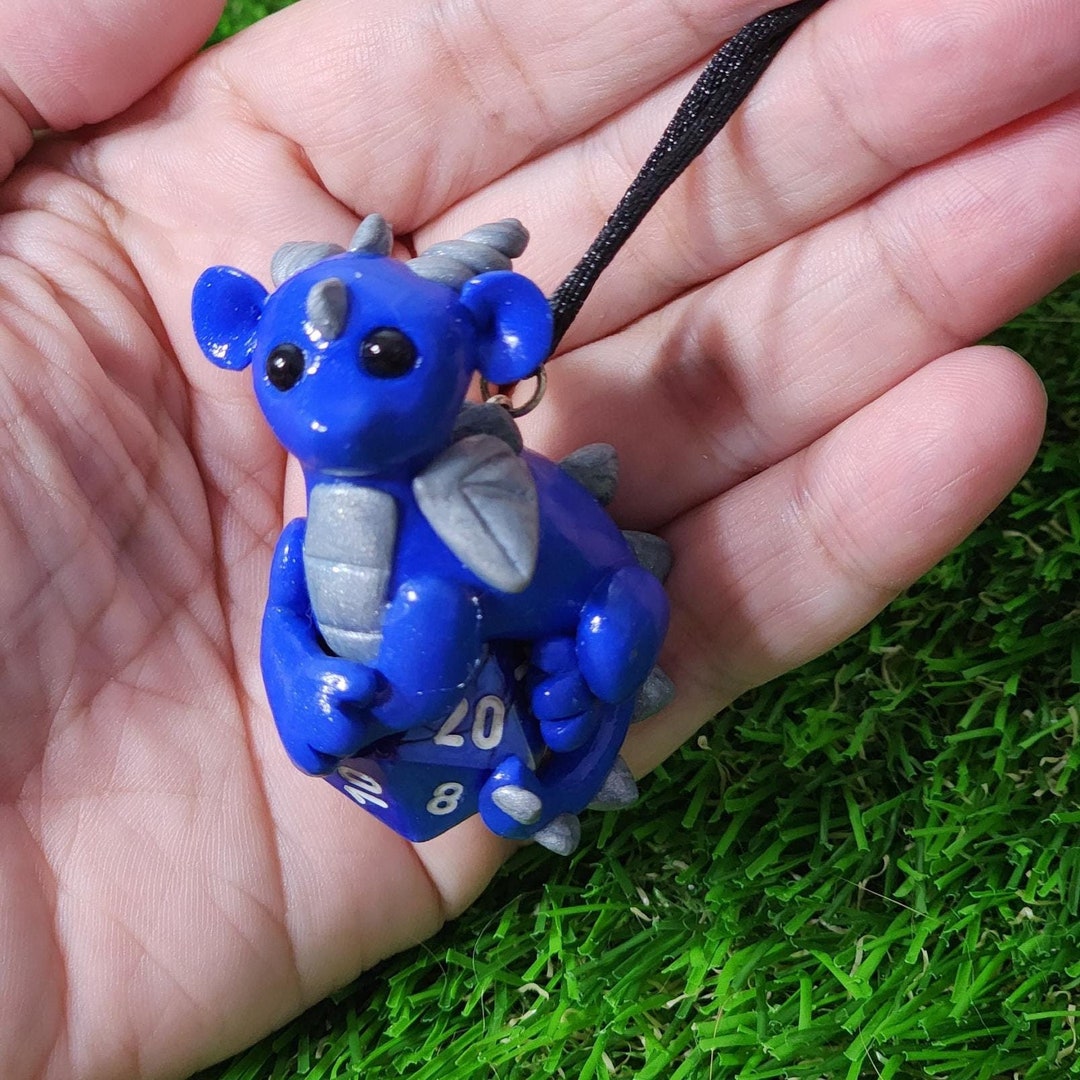 Blue and Gray Baby Dragon D20 Necklace-dice Dragon Necklace, D20 ...