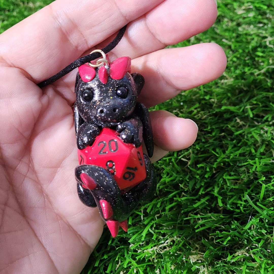 Glitter Black and Red Baby Dragon D20 Necklace-dice Dragon Necklace ...