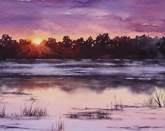 Print From Sunset Watercolor Painting Sun Painting, Print sunset at ...