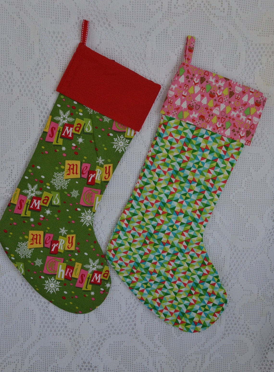 Handmade Christmas Holiday Stocking Duo Merry Christmas - Etsy UK