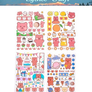 Bear Sticker Sheet,kawaii Sticker Sheet for Journal,4pcs Bunny Stickers ...