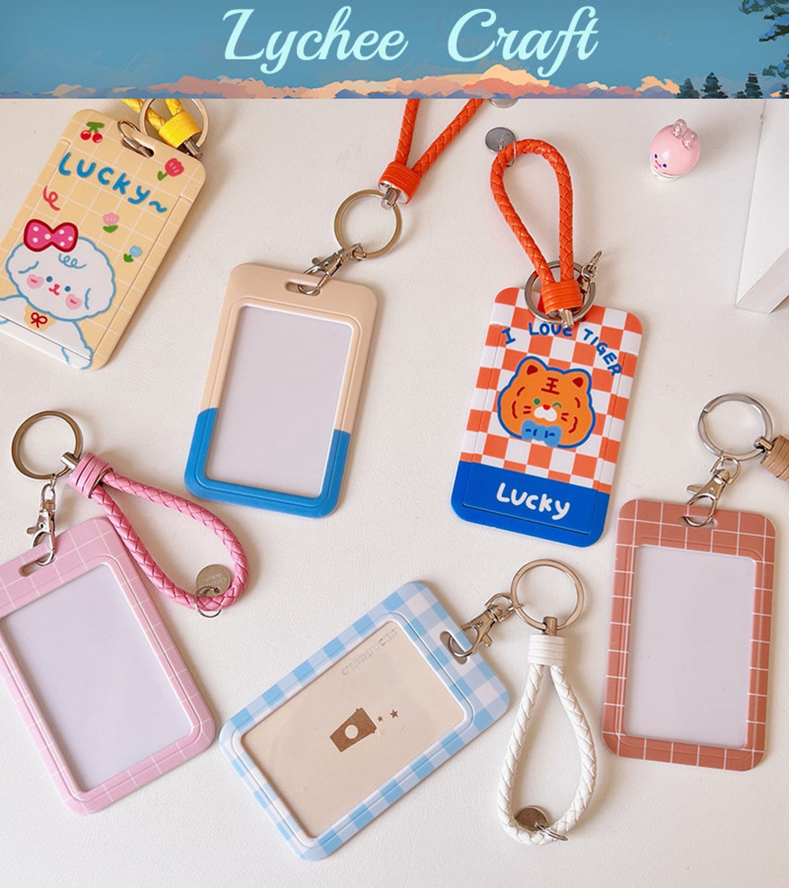 Cute ID Holder With Leather Strap Keychain Kawaii ID Holder - Etsy