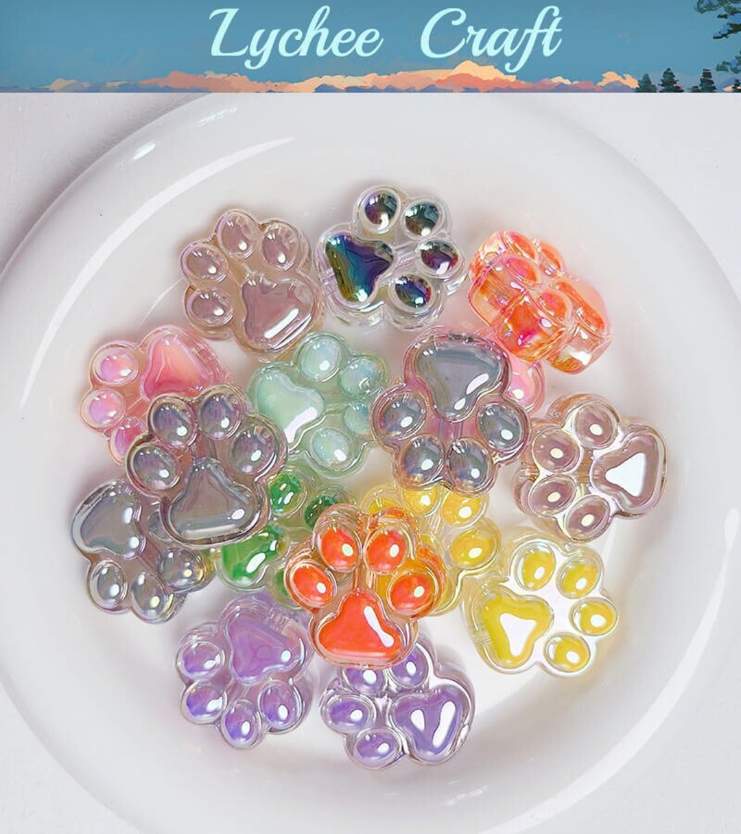 5PCS Cat Paw Beads,cute Cats Claw Beads,kawaii Animal Beads,acrylic ...