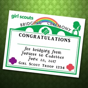 Custom Girl Scout Bridging Ceremony Certificate Daisies, Brownies ...