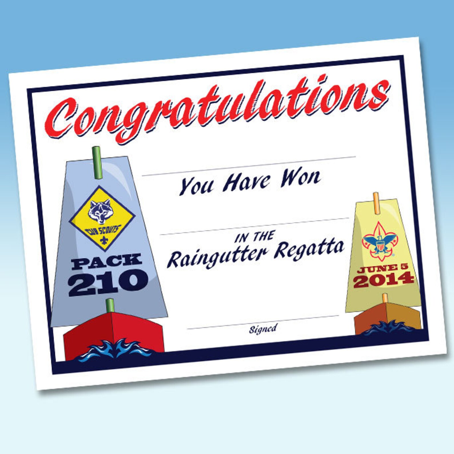 Custom Cub Scout Raingutter Regatta Invitation Certificate & - Etsy