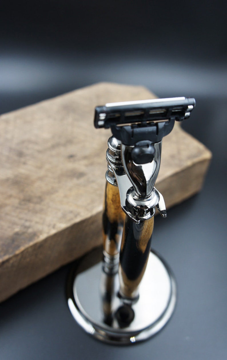 Wooden Razor and Stand Shaving Set Fits Gillette Mach 3 and | Etsy