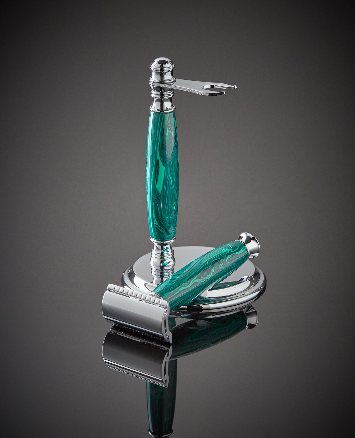 Shaving Set Razor and Stand Made From Genuine Malachite Stone | Etsy