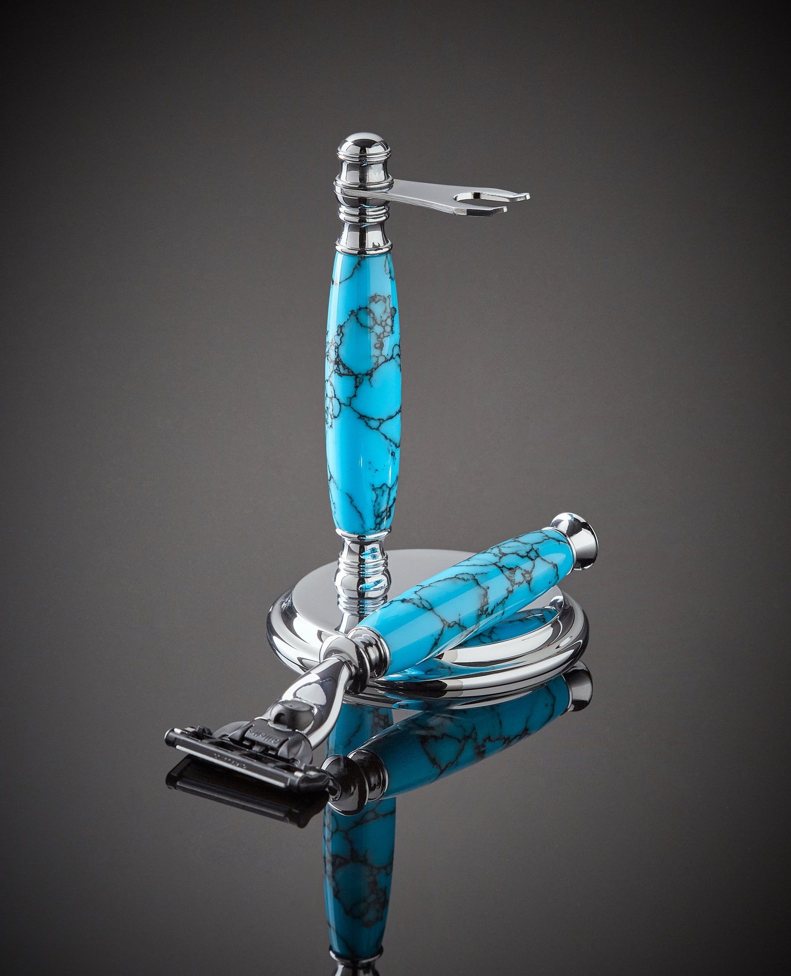 Shaving Set Razor and Stand Made From Genuine Turquoise Stone | Etsy