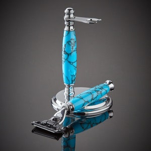 Shaving Set Razor and Stand Made From Genuine Turquoise Stone - Etsy