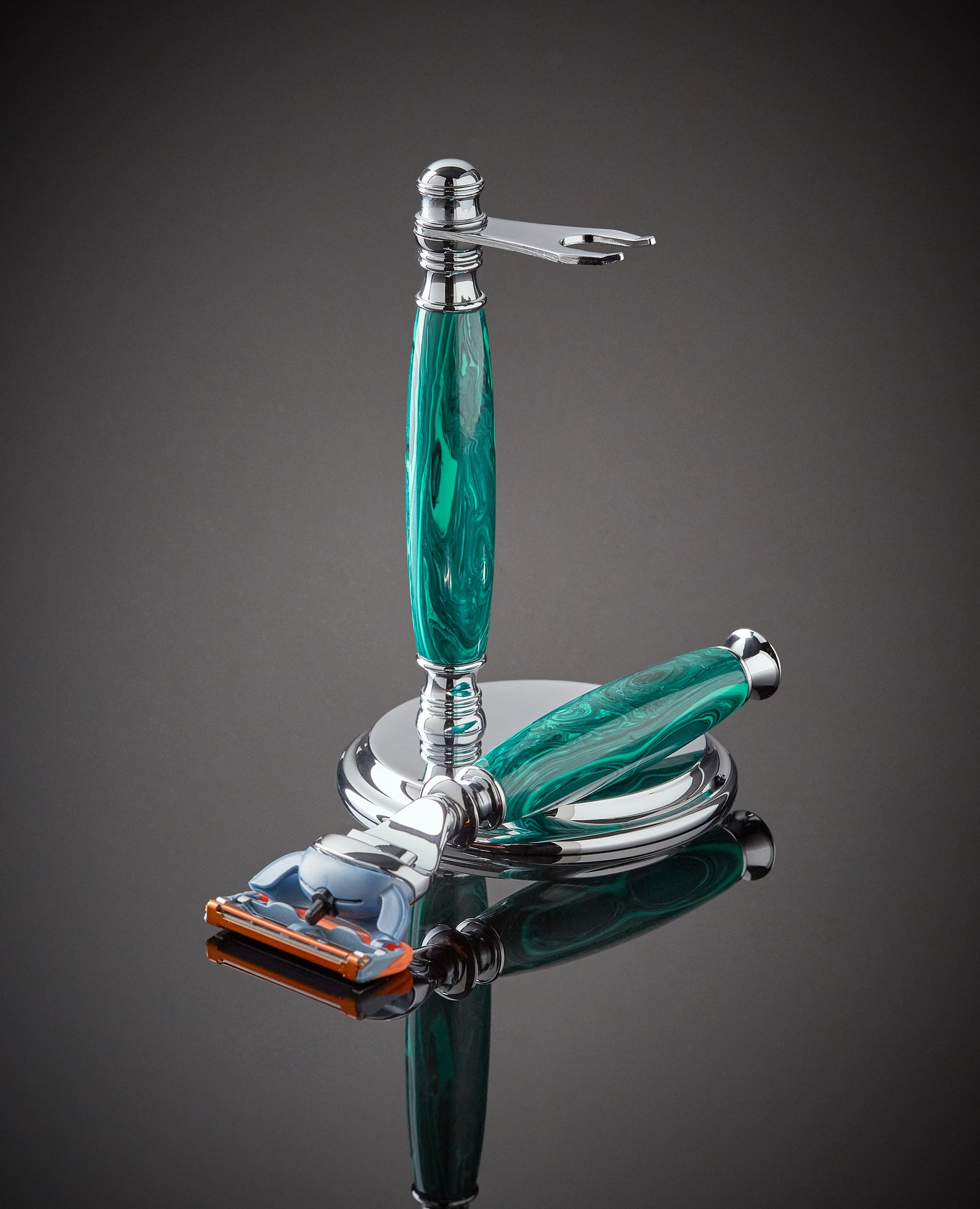 Shaving Set Razor and Stand Made From Genuine Malachite Stone | Etsy