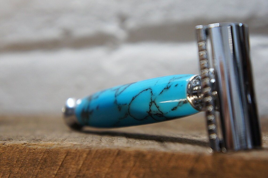 Turquoise Stone Safety Razor for a Sustainable Traditional | Etsy
