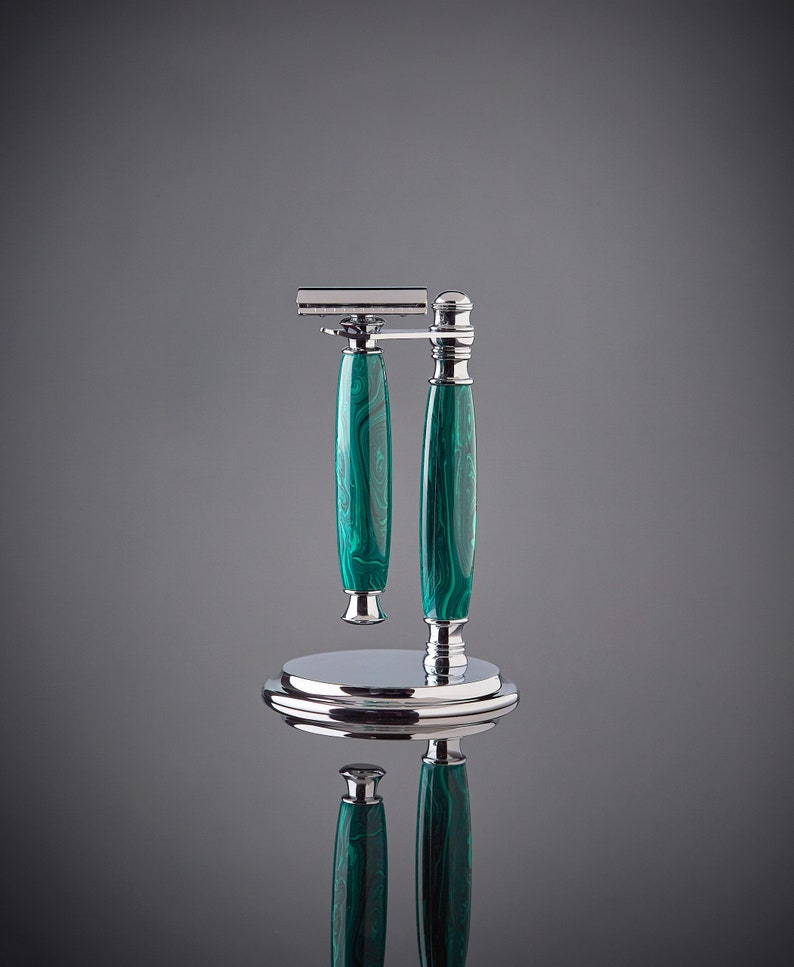 Shaving Set Razor and Stand Made From Genuine Malachite Stone | Etsy