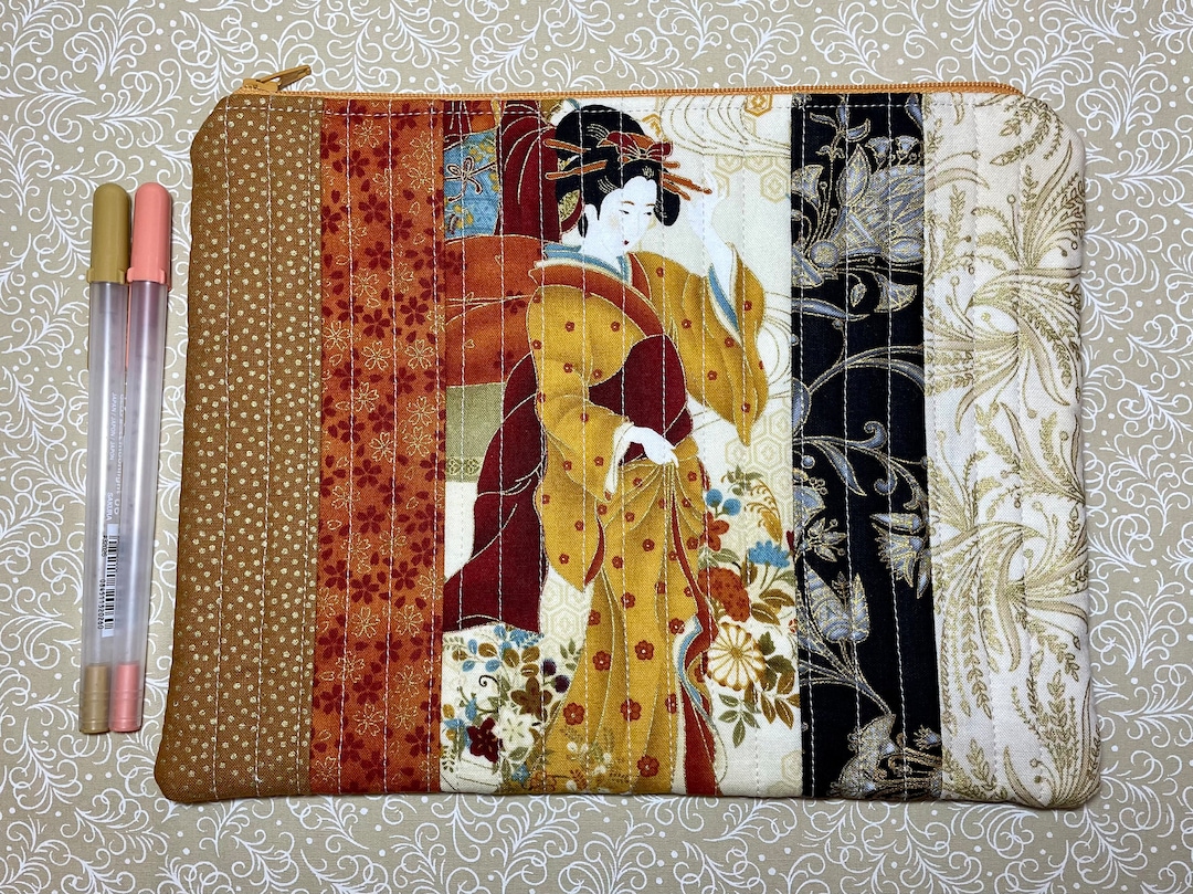 Lovely Geishas Quilted Zipper Bag, Quilted Geisha Zipper Pouch, Geisha Pencil Bag - Etsy