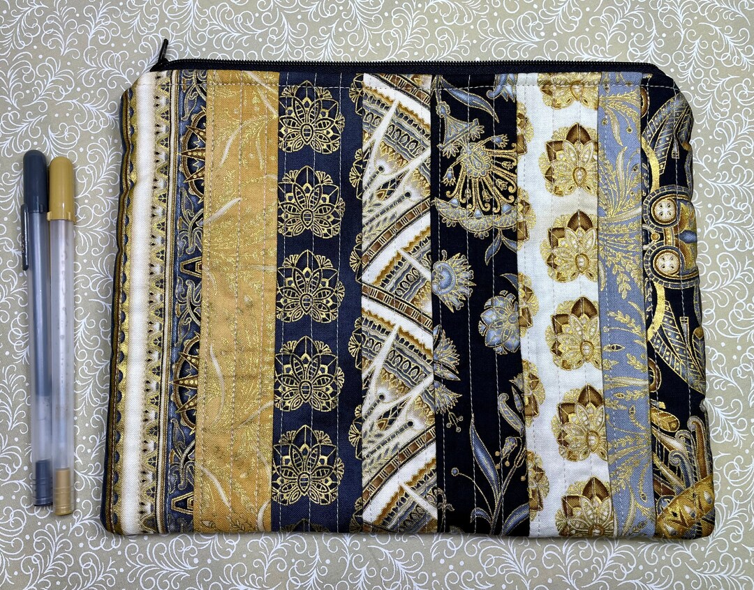 Egyptian Quilted Zipper Bag, Black and Gold Patchwork Zipper Bag - Etsy