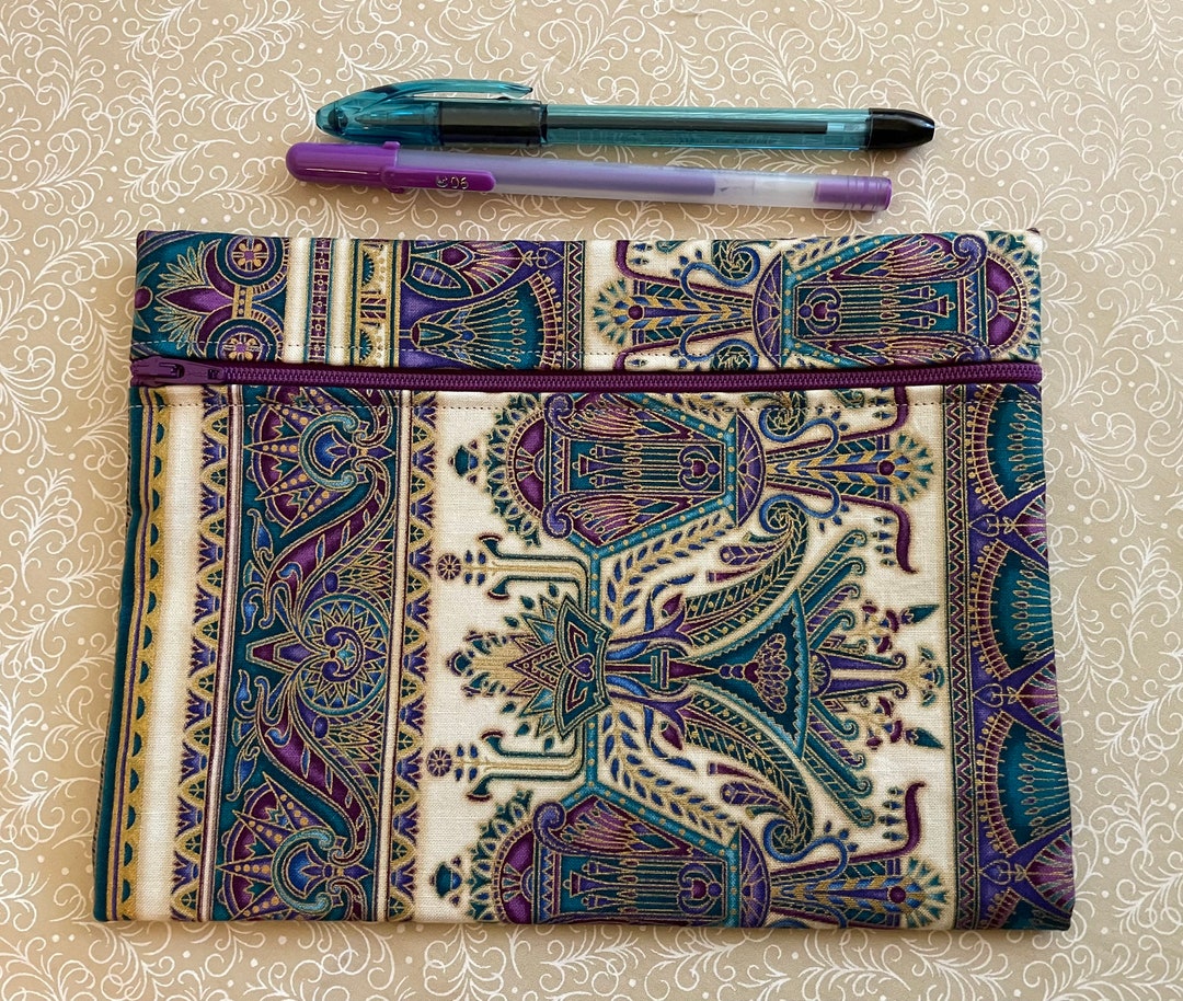 Egyptian Style Purple and Teal Zipper Bag, Egyptian Style Pencil Bag - Etsy