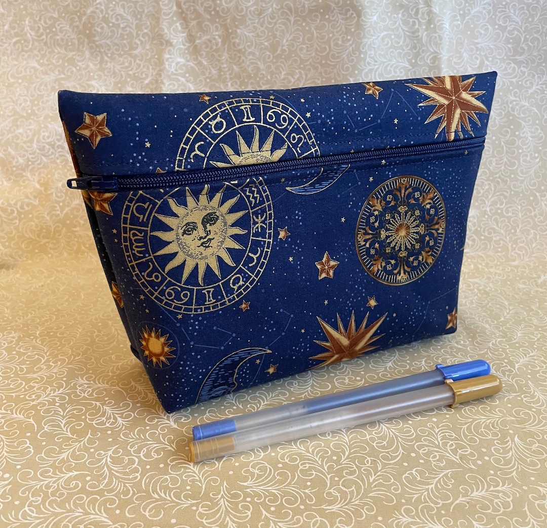 Celestial Astrology Zipper Bag, Blue Celestial Cosmetic Bag, Sun and Moon Pencil Bag - Etsy