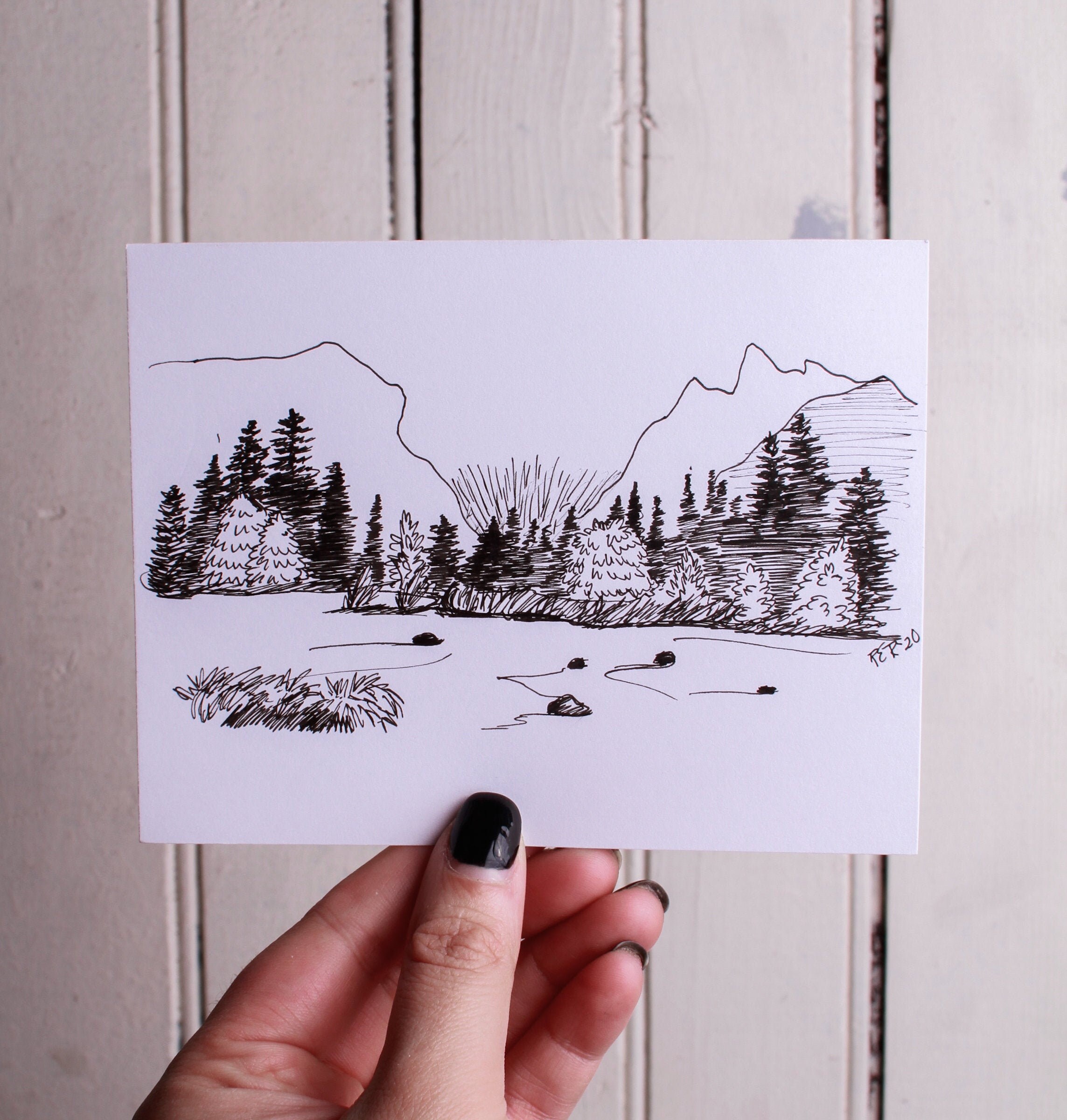 Original Forest Landscape Sketch Mountains and Pine Trees in - Etsy