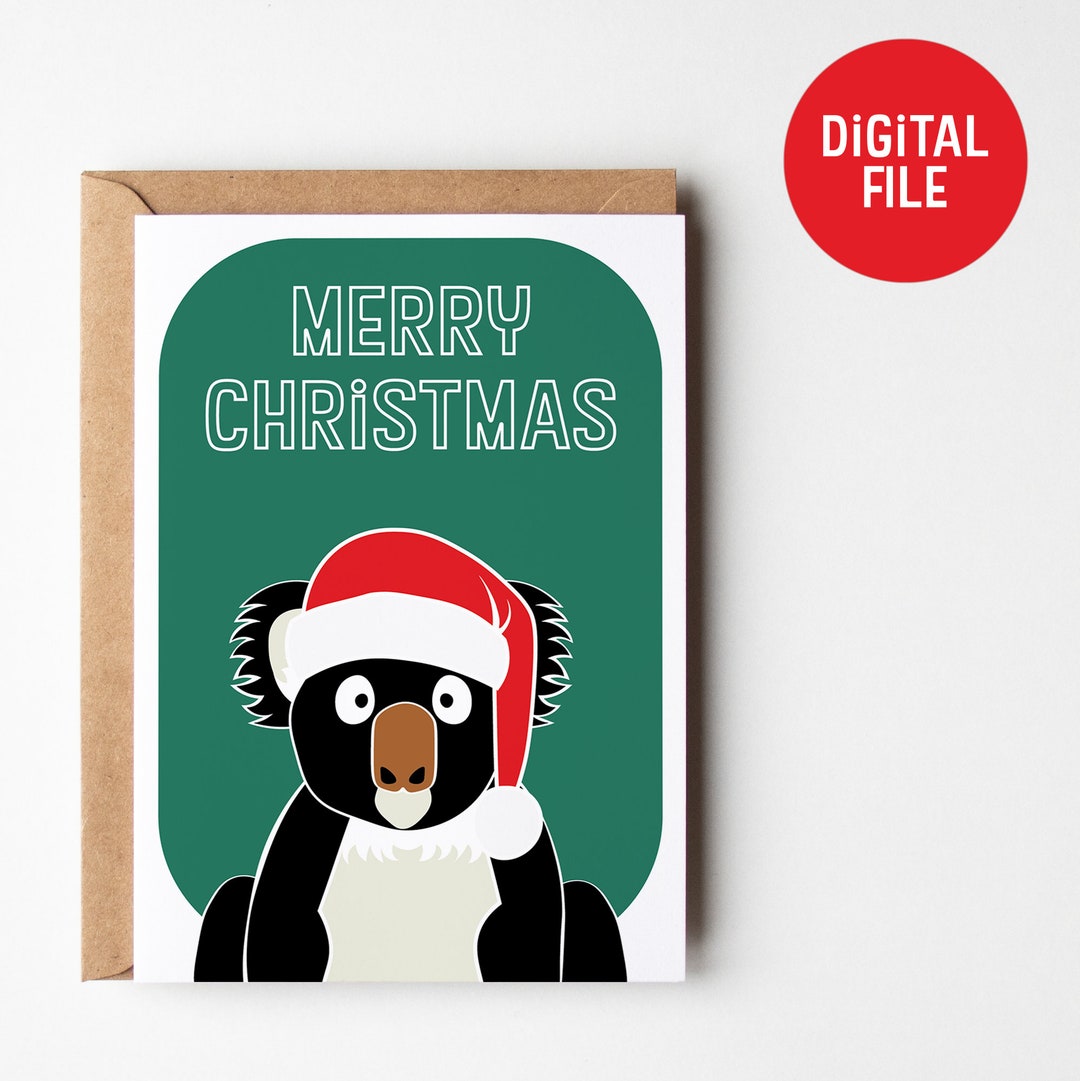 Printable Christmas Card: Koala Santa Hat Matching Xmas - Etsy