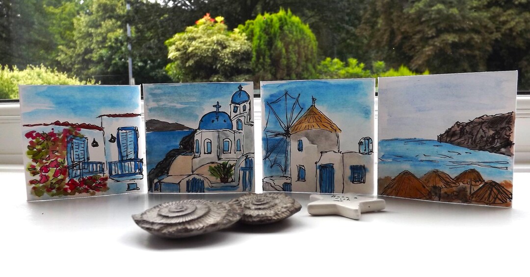 Santorini Watercolour Card Set: Greek Island Notecards, Original Art - Etsy
