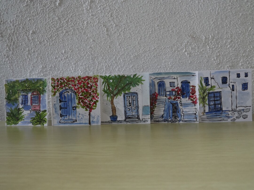 Greek Doors Set of 5 Hand Painted Water Colour Cards. Greece Notelets ...
