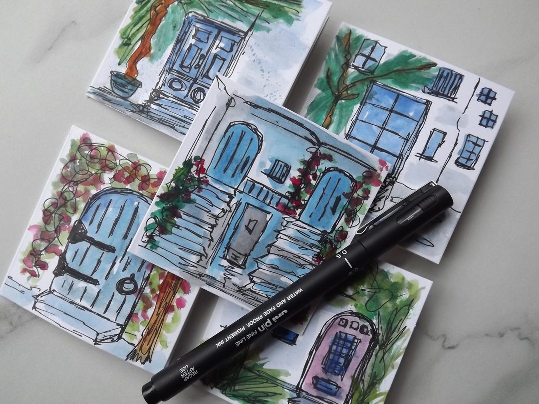 Greek Doors Set of 5 Hand Painted Water Colour Cards. Greece Notelets ...