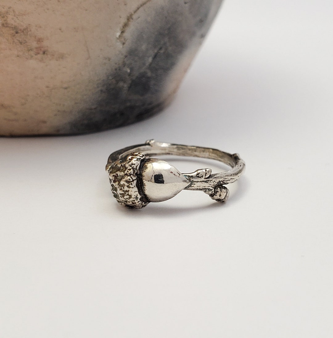 Silver Twig and Acorn Ring, Sterling Silver, Botanical Ring, Nature ...