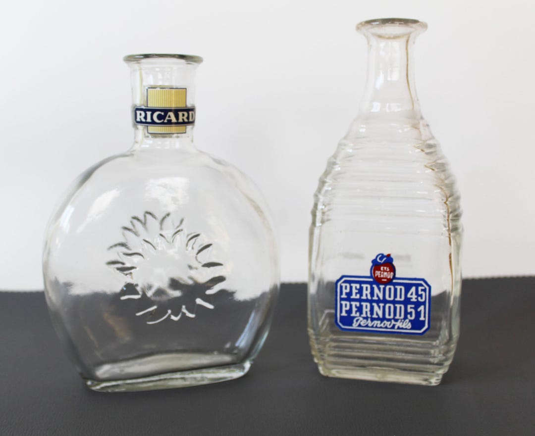 Set of 2 Vintage Glass French Pastis Carafe, Decanter, France Pernod 45 ...
