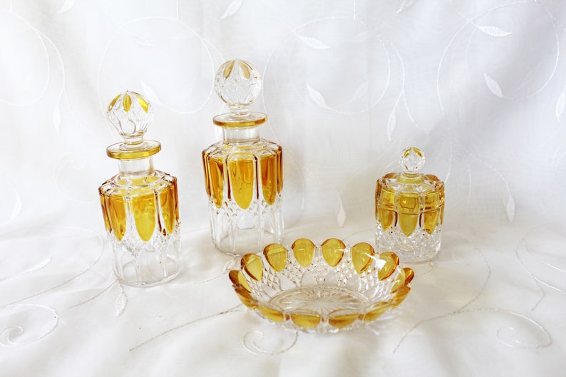 Antique C1908 Perfume Bottle Set With Powder Bowl and Ring - Etsy