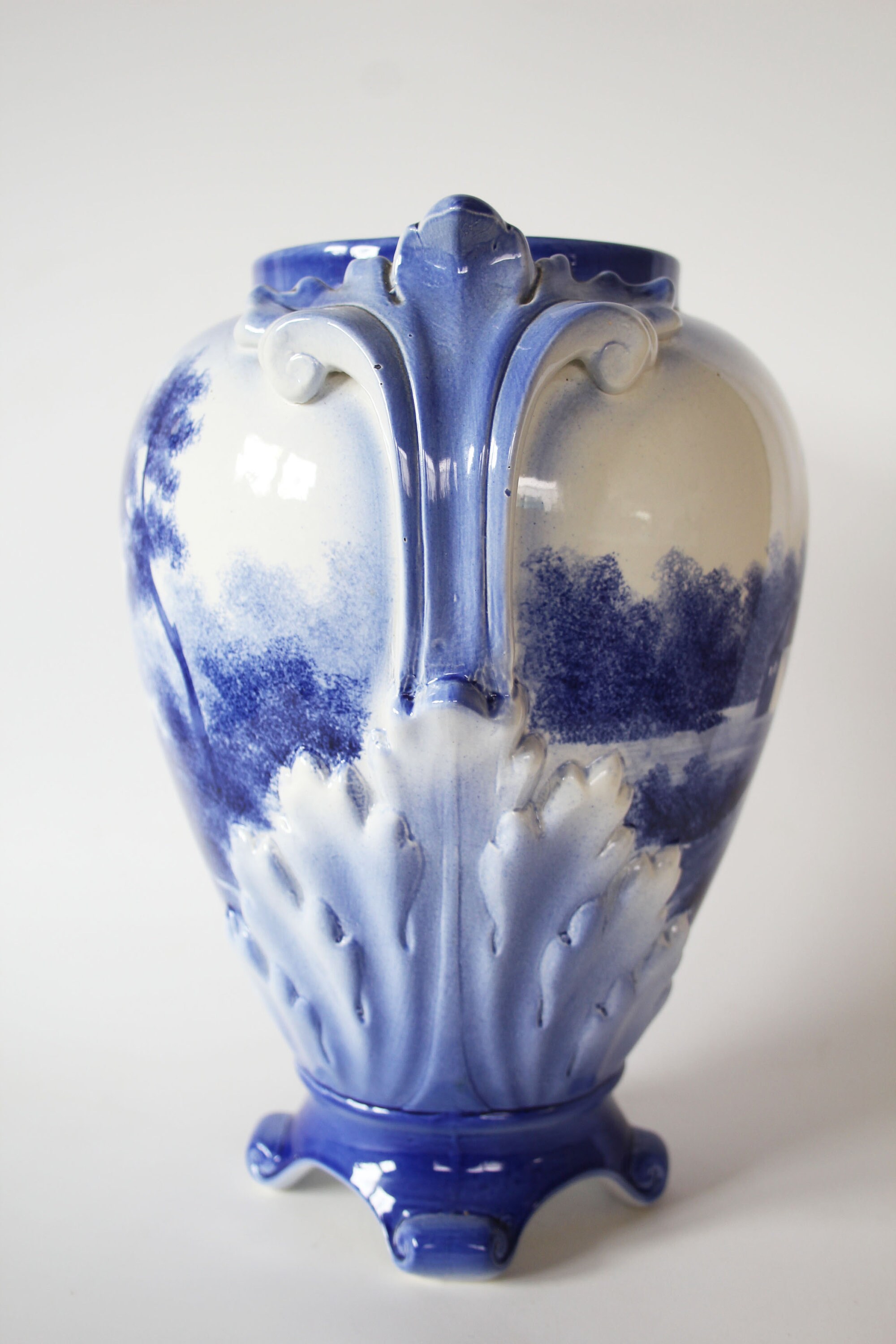 Tall Large Vintage Circa 1930s Blue and White Ceramic Vase, Delft Style ...