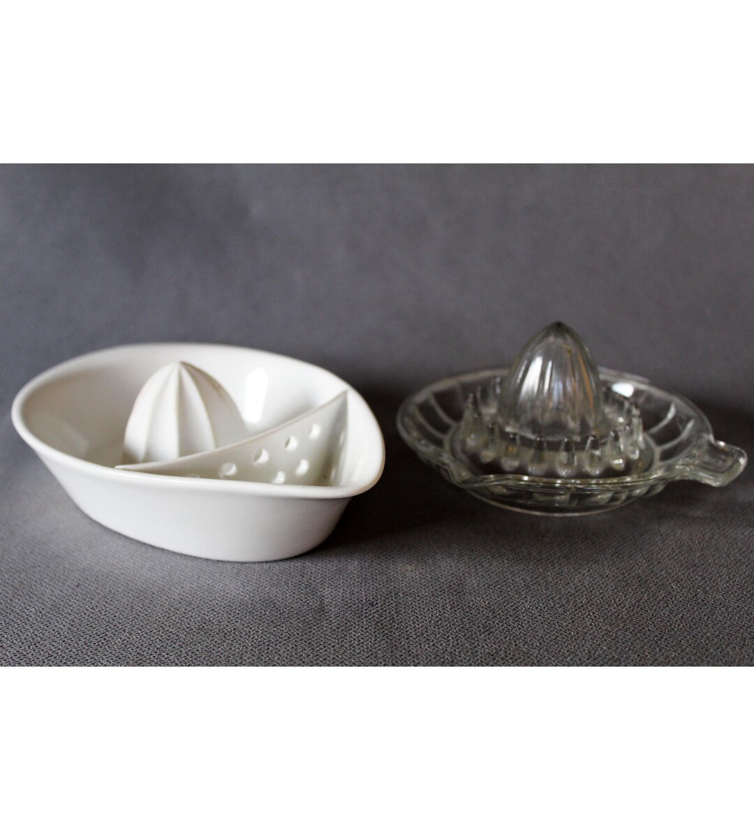 Set of 2 Vintage Lemon Squeezer, One French Reims Glass, One Porcelain ...
